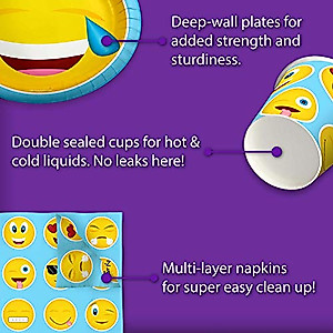 Emoji Birthday Party Supplies Set Plates Napkins Cups Tableware Kit for 16
