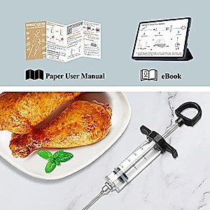 Tri-Sworker Plastic Meat Injector Kit for Smoker with 2 Flavor Food Syringe Needles, Ideal for Injecting Marinade into Turkey, Meat, Brisket; 1-OZ; Including Paper User Manual, Recipe E-Book (PDF)