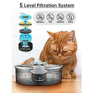 OYES Cat Water Fountain,Stainless Steel 2.0L/67oz Automatic Circulating Pet Water Fountain,Ultra-Quiet Pump with LED Light,Dishwasher Safe,Cat Fountain Suitable for Cat, Dog and Puppy