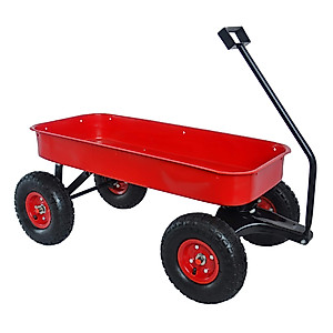 Knocbel Utility Wagon All Terrain Rolling Cart with 24.8" Pulling Handle, Removable Wood Panel, Steel Frame & Pneumatic Tires on 10" Wheels for Shopping Outdoor Patio Garden Beach (Red)