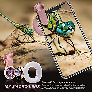 Macro Lens for iPhone and Android with Mini Clip Ring Light, Portable Rechargeable Dimming, for Smart Phone Photography, Camera Video Recording, VLOG