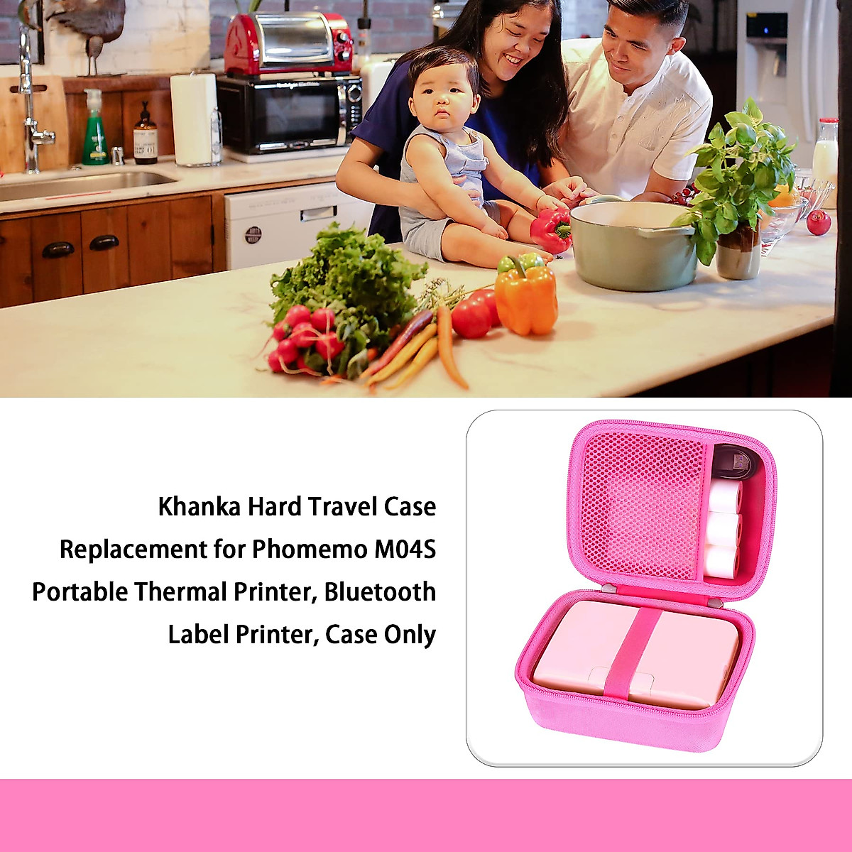 khanka Hard Travel Case Replacement for Phomemo M04S Portable Thermal Printer, Bluetooth Label Printer, Case Only (Pink)