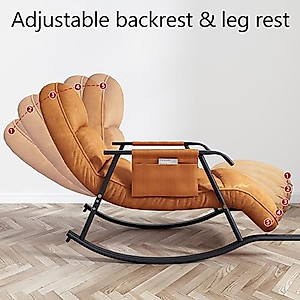 Rocking Chair Oversized Rocker With Armrest, Padded Cushion Comfy Outdoor Patio Chairs Camping Chairs, Recliner Chair With Steel Frame For Patio, Backyard, Balcony, Porch, Load Capacity 150KG ( Color
