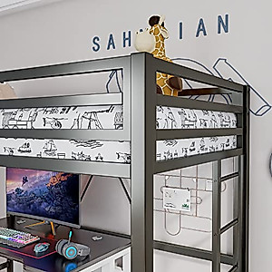 ikalido Metal Loft Bed Twin Size, Multifunctional Twin Bed with Safety Guard & Removable Ladder, Space-Saving/Noise Free/No Box Spring Needed/Matte Black