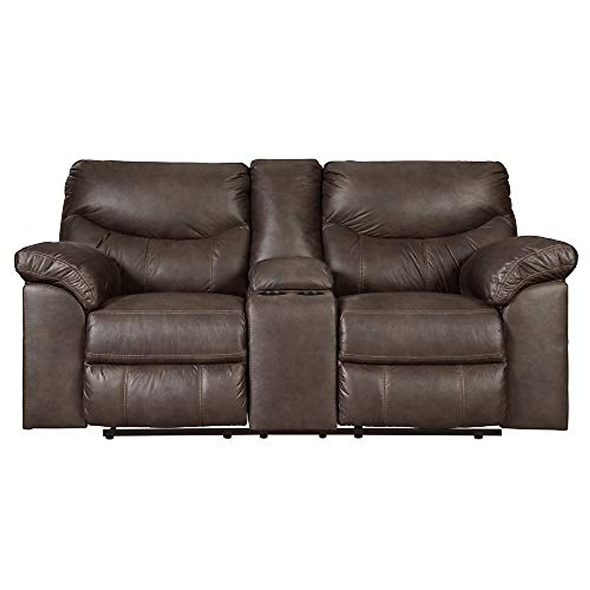 Signature Design by Ashley Boxberg Faux Leather Manual Double Reclining Loveseat with Center Console, Dark Brown