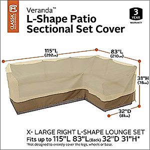 Classic Accessories Veranda Water-Resistant 115 Inch Patio Right-Facing Sectional Lounge Set Cover, Patio Furniture Covers