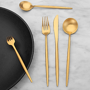 Bettlife Matte Gold Silverware Set Stainless Steel Satin Finish Flatware Cutlery Set for 4, 20-Piece Spoons and Forks Kitchen Utensil Set, Dishwasher Safe (Matte Gold, 20 P)