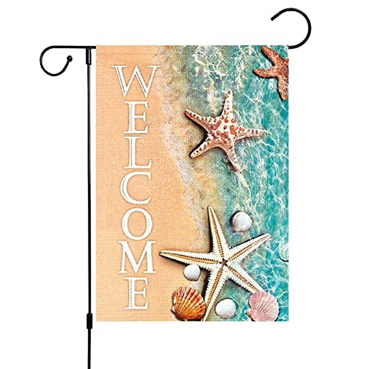 Louise Maelys Welcome Spring Summer Beach Garden Flag for Outside 12x18 Double Sided Vertical, Burlap Small Summer Starfish and Seashell Lake Garden Yard House Flags Seasonal Summer Outdoor Decoration (ONLY FLAG)