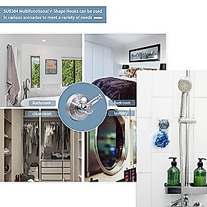 Beepas V-Shape Double Towel Hook Hotel Style, SUS304 Stainless Steel Heavy Duty Wall Mounted Dual Hooks for Towel, Loofah, Coat, Kitchen Hanger for Hand Towel, Cookware, Key Hangers, Razor Holder