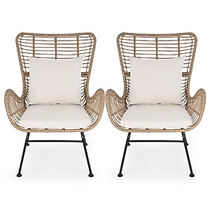 IDZO Patio Wicker Set of 2 Outdoor Dining Chairs, 500lbs, Beige