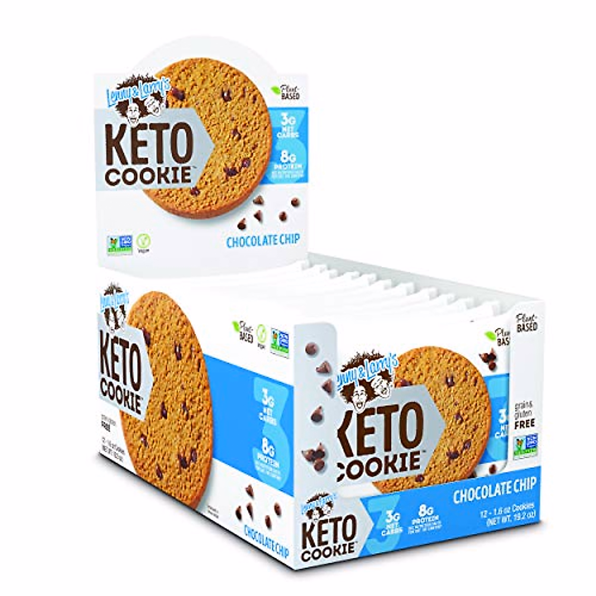 Lenny & Larry's Keto Cookie, Chocolate Chip, Soft Baked, 9g Plant Protein, 3g Net Carbs, Vegan, Non-GMO, 1.6 Ounce Cookie (Pack of 12) packaging may vary