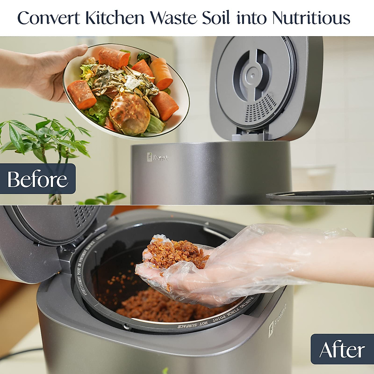 Frossvt Compost Bin Kitchen, 2.5L Countertop Electric Kitchen Waste Composter, Turn Food Waste to Compost, Smart Kitchen Waste Composter, WasteCycler, Food Cycler Composter for Kitchen