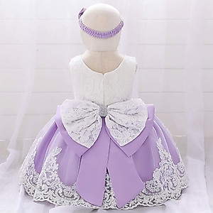 Dressy Daisy Baby Girls Wedding Flower Girl Lace Dress with Headband Special Occasion Pageant Birthday Party Dresses Size 6-12 Months Purple 426
