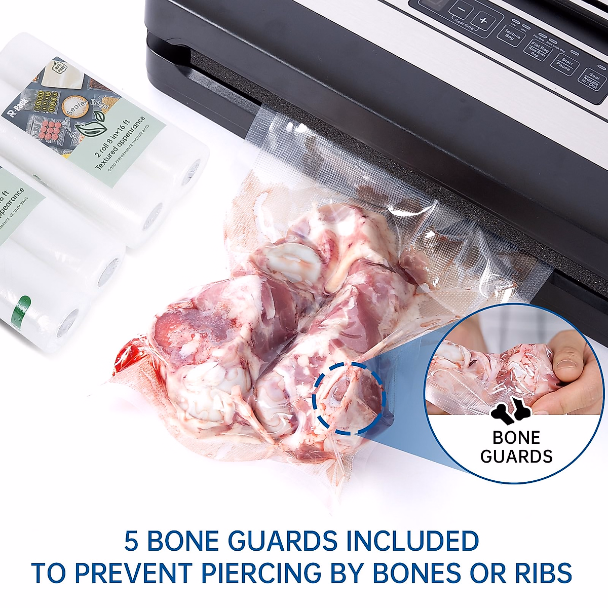 R-PACK Vacuum Sealer Bags, 2 Packs 11" x 16' and 8" x 16', BPA Free, for Food Saver, Seal a Meal, Durable Commercial Customized Size Bags for Storage, Meal Prep or Sous Vide (8" x 16', rolls, 2)