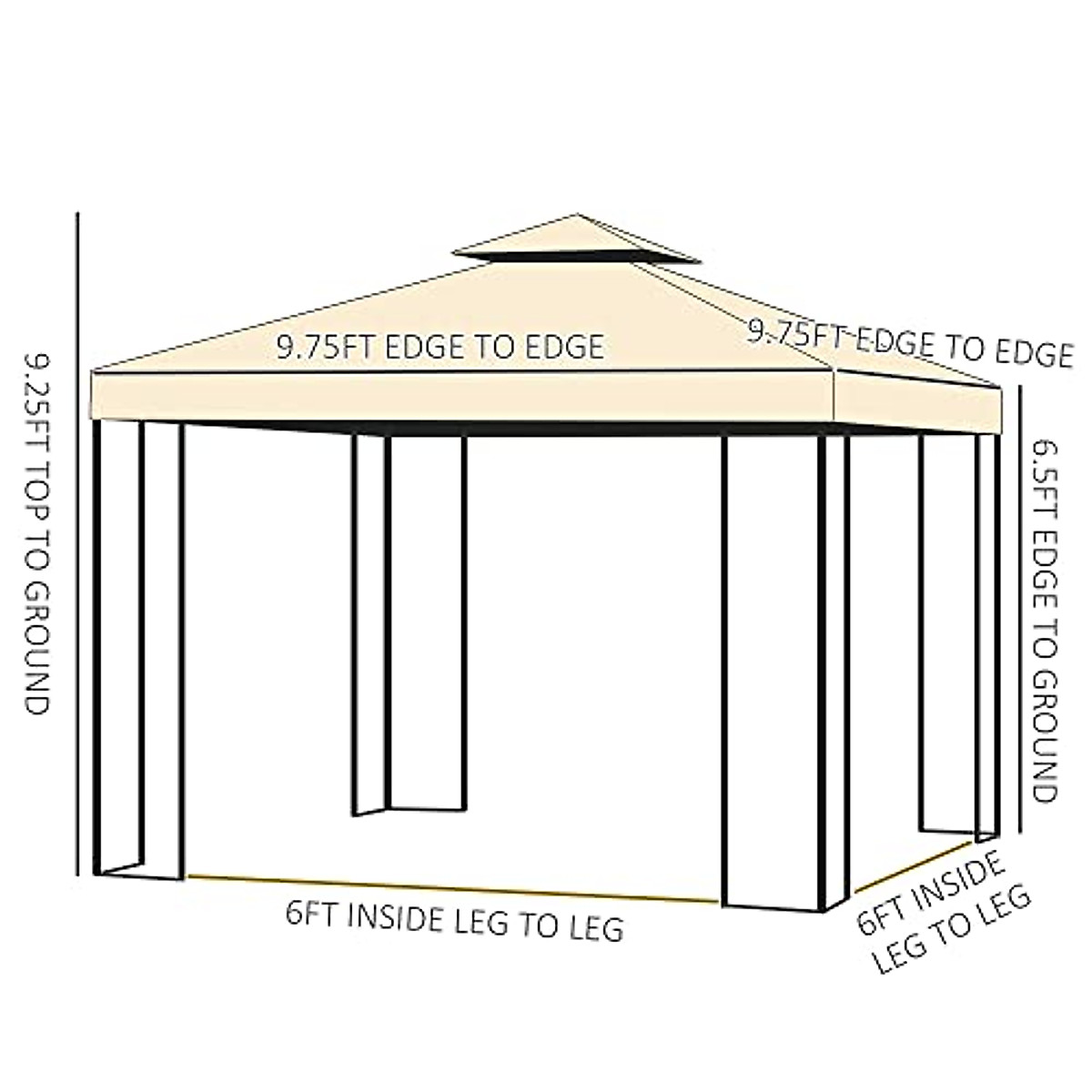 Outsunny 10' x 10' Metal Patio Gazebo, Double Roof Outdoor Gazebo Canopy Shelter with Tree Motifs Corner Frame and Netting, for Garden, Lawn, Backyard, and Deck, Beige
