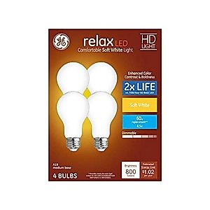 GE Relax 4-Pack 60 W Equivalent Dimmable Soft White A19 LED Light Fixture Light Bulbs