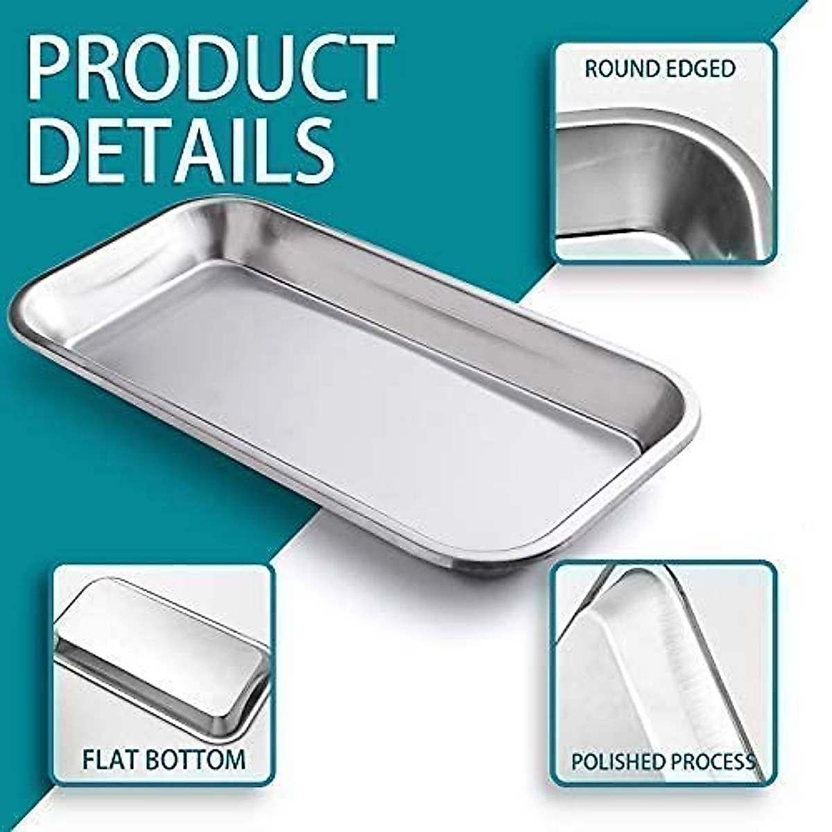 COYMOS 3 Pack Surgical Tray, Stainless Steel Tray for Lab Instrument Supplies, Tattoo Tool (Silver)