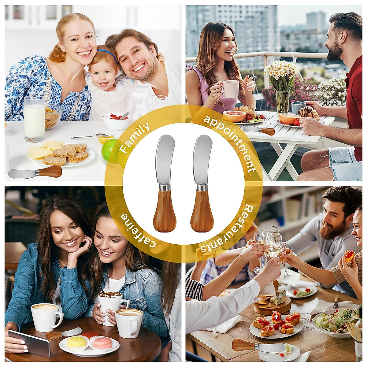 Houkiper Butter Spreader Knife, 2 Pack Stainless Steel Cheese Spreader with Wooden Handle 12.5cm Small Butter Knife for Kitchen, Butter Knife Spreader for Vegetables Fruits Cheese Picnic