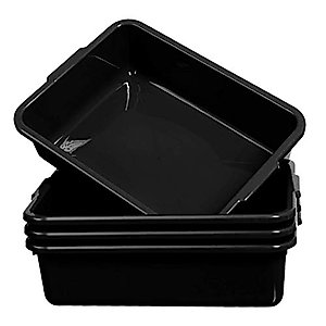 4-Pack Commercial Bus Tubs 8 Litre, Black Plastic Bus Box/Tote, Bus Wash Dish Basin Pans
