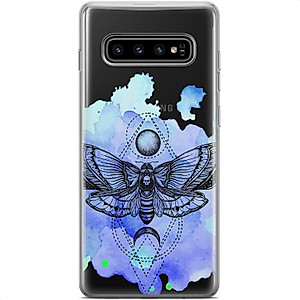 Mertak Case Compatible with Samsung Galaxy A73 A72 5G A71 A70 A53 A52 A32 A50 A21s Watercolor Flexible Lightweight Deaths Head Moth Silicone Protective TPU Cover Slim Gothic Design Insect Art