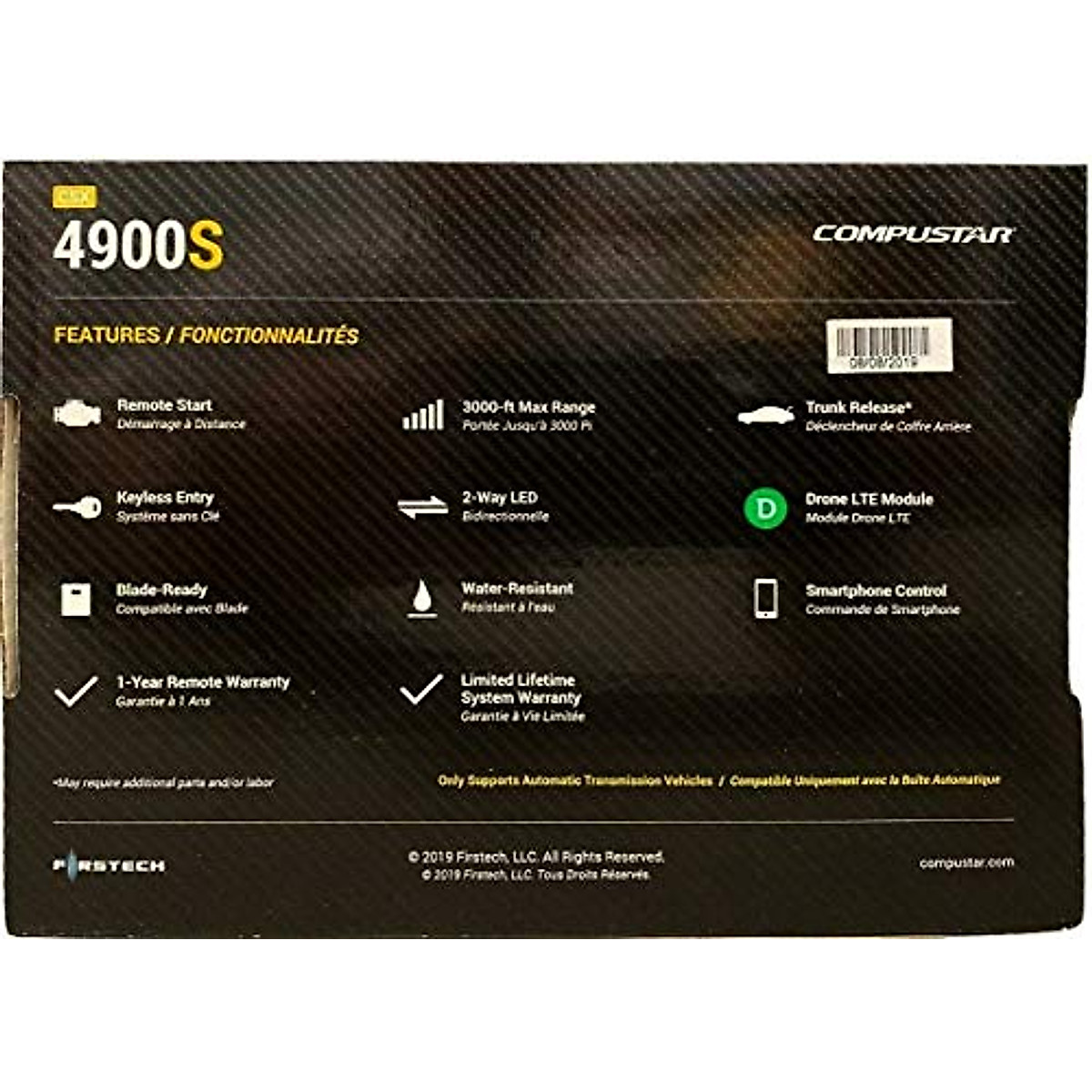 Compustar CSX4900-S 4-Button 2-Way, 3000' Remote Start System w/Drone X1LTE
