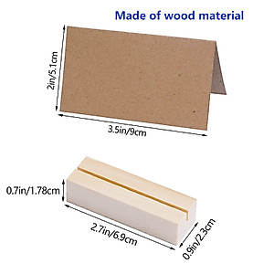 mifengda 20 Pieces Wood Place Card Holders Table Number Holders Stands Small Table Sign Holders Display Rustic Wooden Card Holder with Brown Paper Cards for Wedding Reception Table Party Decoration