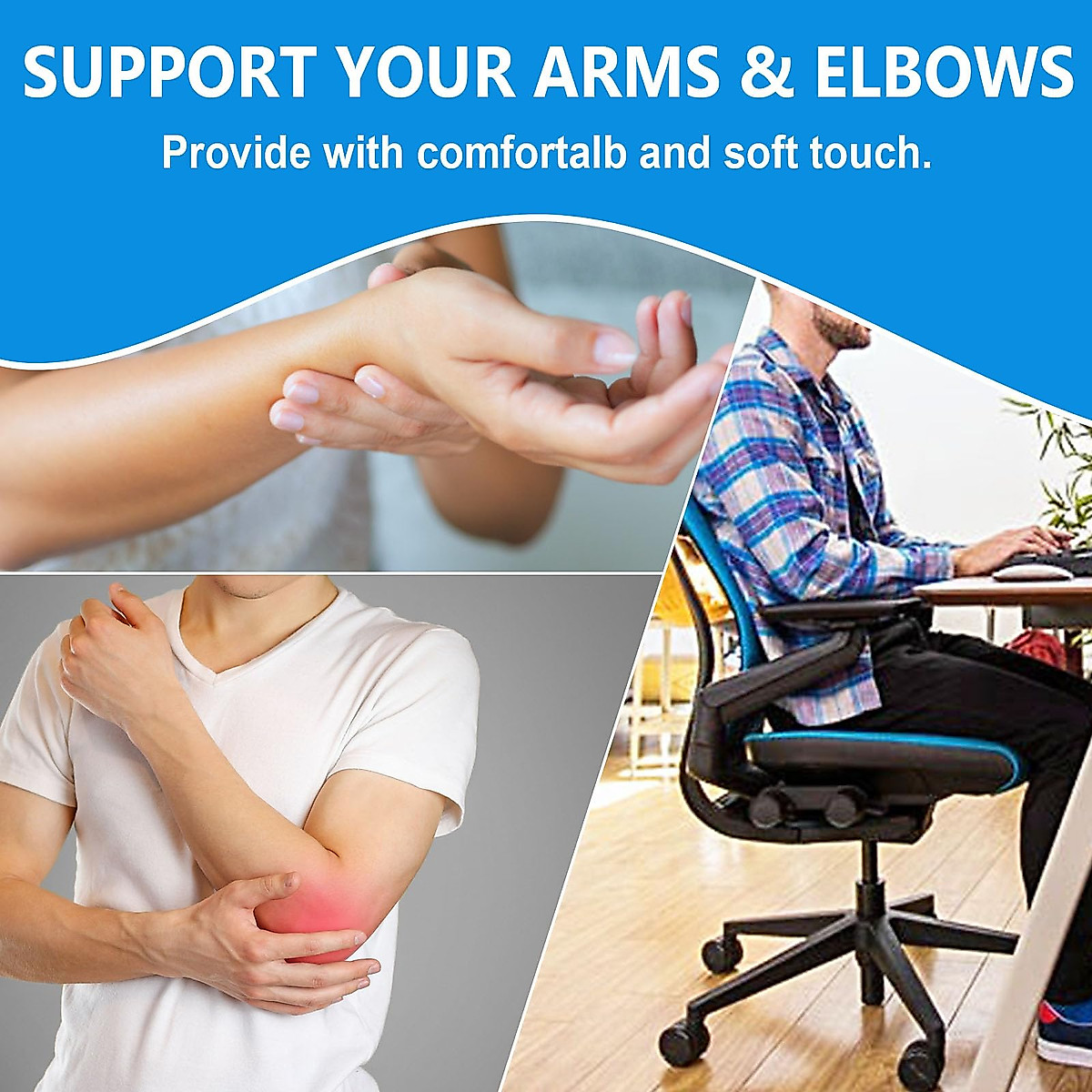 Office Chair Replacement Armrest Arm Pads Caps Fits Univeral 4" Mounting Hole with Mounting Hole Patterns Screws(1 Pair) Black