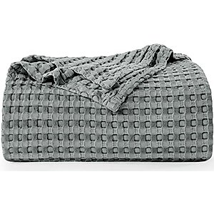 Utopia Bedding Cotton Waffle Blanket 300 GSM (Cool Grey - 90x90 Inches) Soft Lightweight Breathable Bed Blanket Queen Size Layering Any Bed for All Season