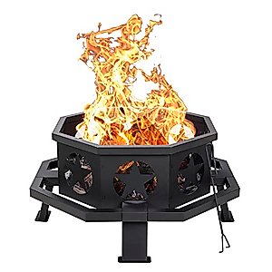 PaPaJet 35 Inch Outdoor Fire Pits, Octagonal Wood Burning Fire Pit, Heavy Duty Bonfire Pit for Patio Backyard Garden Camping Beach