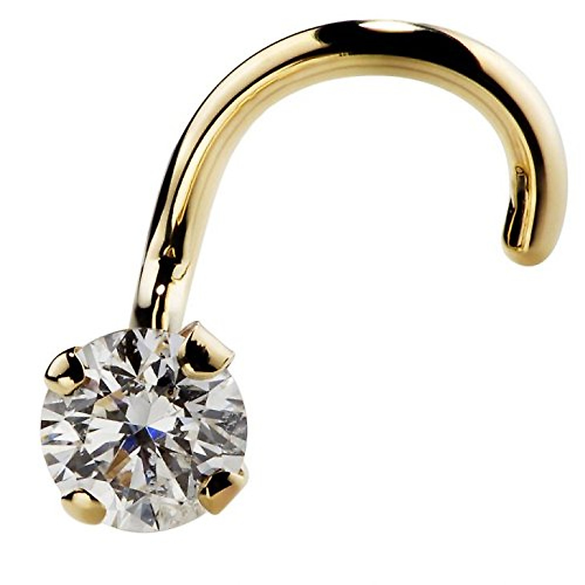 FreshTrends 3mm Cubic Zirconia 14K Yellow Gold Nose Ring Twist Screw - 18G