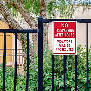 SmartSign 14 x 10 inch “No Trespassing After Hours, Violators Prosecuted” Metal Sign, 40 mil Laminated Rustproof Aluminum, Red and White, Made in USA