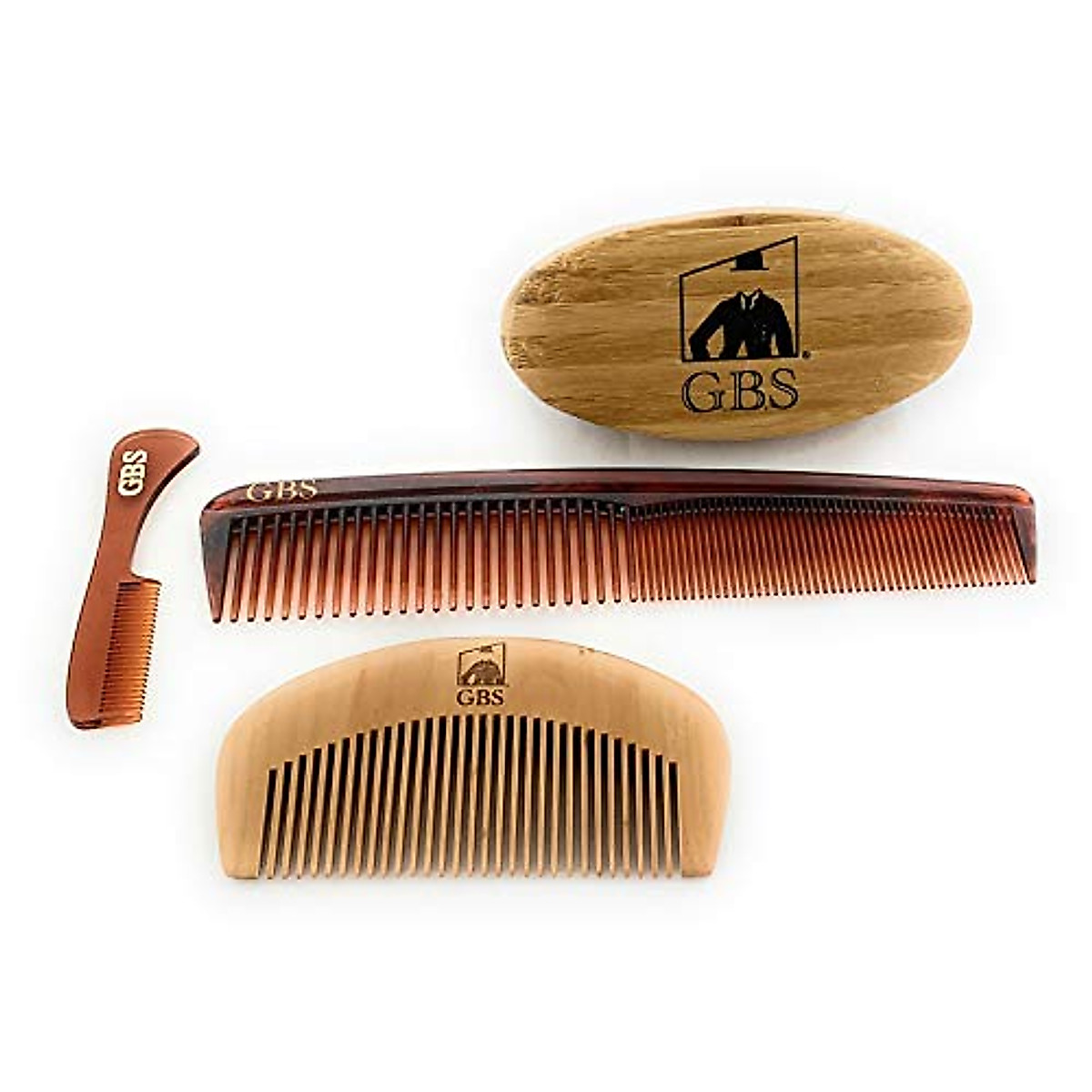 G.B.S Hair grooming Set Pack of 4 Combs Oval Beard Boar Bristle Brush, Bamboo All Fine Beard Comb, Tortoise Pocket Mustache Comb & Tortoise Men's Beard All Purpose Dressing Pairs