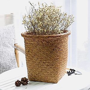ABOOFAN Wicker Waste Basket Straw Woven Trash Can Rustic Garbage Container Bin Flower Basket for Bathroom Kitchen Home Office M