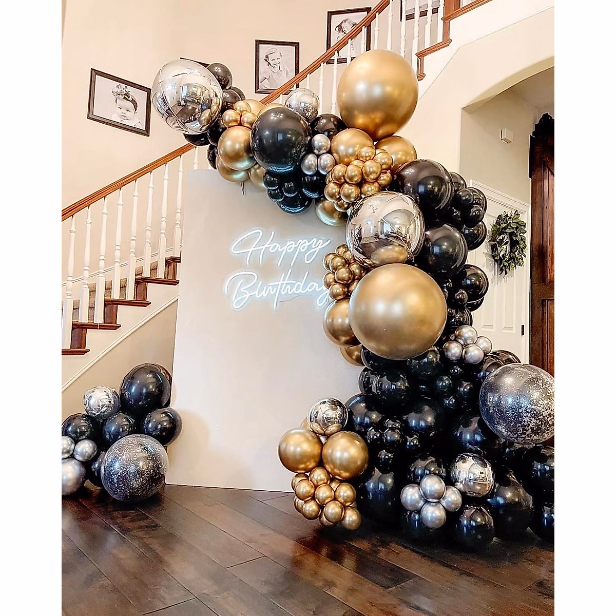 BAUANOOY 100pcs Black Balloons 12 inch, Black Latex Balloons with Black Ribbon for Graduation Halloween Birthday Party Decorations