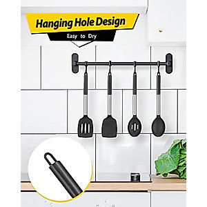 Pack of 4 Silicone Cooking Utensils Set, Non Stick Large Solid Spatulas, Heat Resistant Black Slotted Spoons, Ideal BPA Free Kitchen Turners for Frying, Mixing,Serving,Draining,Turning,Stirring