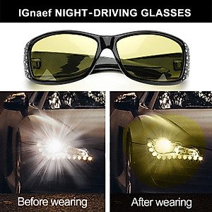 IGnaef Women photochromatic Night Vision Glasses for Driving, Anti Glare Polarized Safety Nighttime/Rainy Glasses