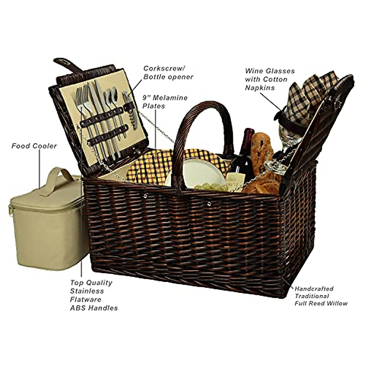 Picnic at Ascot Buckingham Willow Picnic Basket with Service for 4 - London Plaid