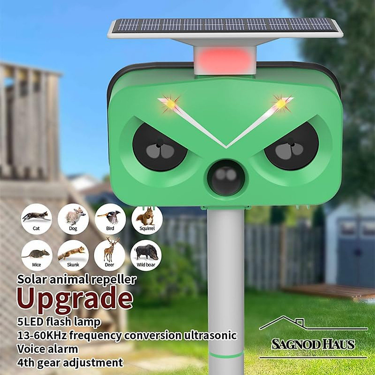 Animal Repellent Outdoor,Ultrasonic Pest Repeller with Motion, Light Sensor and Sound for Cat/Birds/Deer/Skunk/Rat/Squirrel. Deterrent Devices for Yard,Garden,Farm,Patio