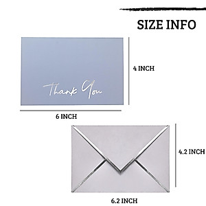 Heavy Duty Thank You Cards with Envelopes - 36 PK - Silver Thank You Notes 4x6 Inches Baby Shower Thank You Cards Wedding Thank You Cards Small Business Graduation Funeral Teacher (Dusty Blue)