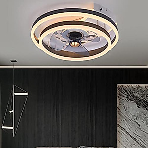 Modern Flush Mount Ceiling Fans Lights, 6 Speeds Timing Reversible Blades Modern Ceiling Fans, with 3 Color Dimmable Classic Ceiling Fans Lighting Fixture, for Small Room, Bedroom, Living Room ( Color