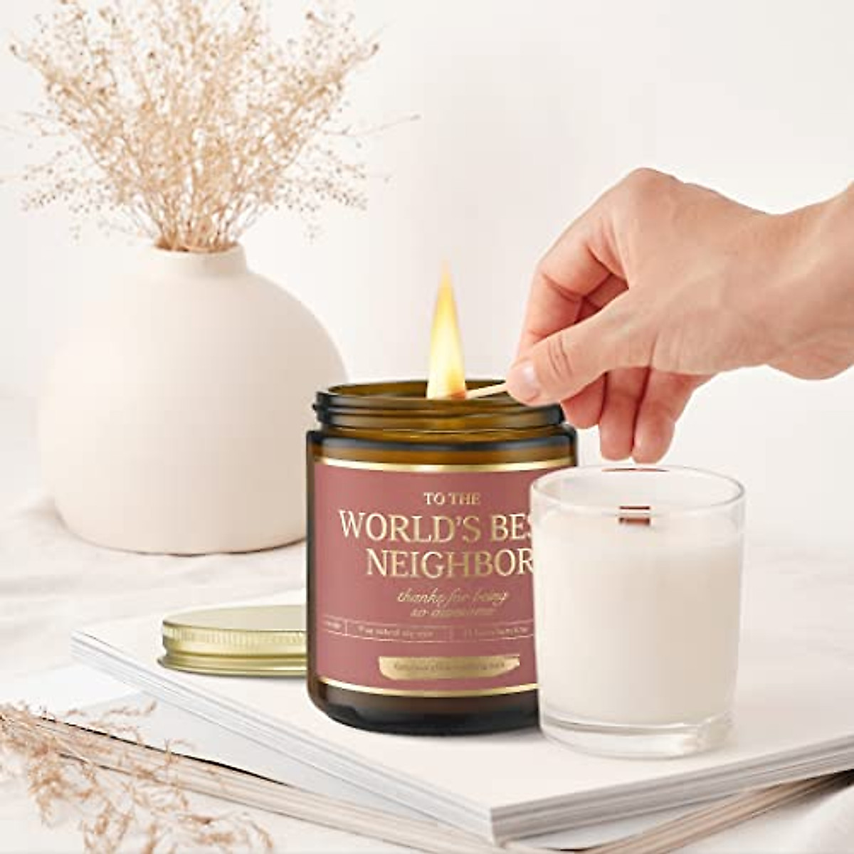 Worlds Best Neighbor - 9oz Handmade Soy Candle ; Cute Neighbor Gift for New Home, Farewell or Moving Away Gifts - Christmas Gifts for Neighbors, Housewarming Present for The Best Neighbor Ever
