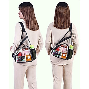 MAY TREE Clear Bag Stadium Approved, Clear Backpack Stadium Approved for Concert Stadium Festival Sport Work, Clear Sling Bag with Heavy Duty Material - Black