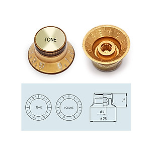 Metallor Electric Guitar Top Hat Knobs Speed Control Knobs 2 Volume 2 Tone Compatible with Les Paul LP Electric Guitar Parts Replacement (Gold)