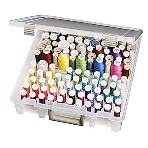 ArtBin 9002AB Super Satchel Thread Box, Portable Craft & Sewing Organizer with Thread Tray, [1] Plastic Storage Case, Clear