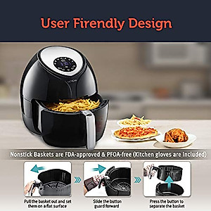 Ultrean Air Fryer 6 Quart , Large Family Size Electric Hot Airfryer XL Oven Oilless Cooker with 7 Presets, LCD Digital Touch Screen and Nonstick Detachable Basket,UL Certified,1700W (Black)