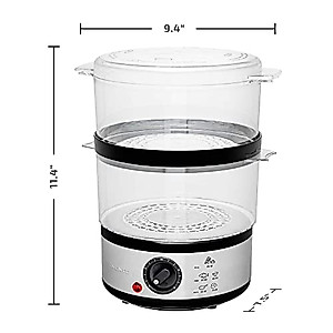 Ovente Electric Food Steamer 5 Quart with 2 Tier Stackable BPA-Free Baskets, 400W Stainless Steel Base, Auto Shut-Off and 60-Minute Timer, Fast Steaming Ideal for Vegetable and Fish, Silver FS62S