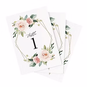 Bliss Collections Table Numbers, Geometric Floral, Double-Sided Cards Plus Head Table Card for Your Wedding, Reception, Anniversary, Birthday Party or Celebration, 4"x6" (1-25 Plus Head Table Card)