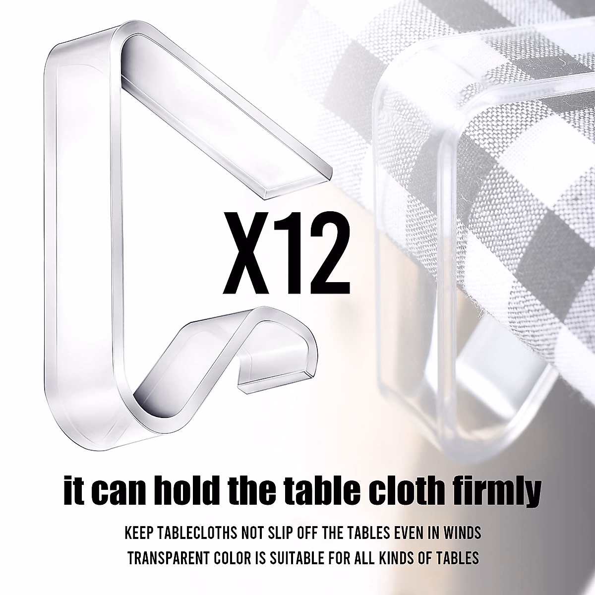 Patelai Transparent Clear Tablecloth Clips, Plastic Table Cloth Hold Down Clips Table Cloth Holder for Christmas Home Wedding Party Indoor Outdoor Picnic（48 Pieces, Large）