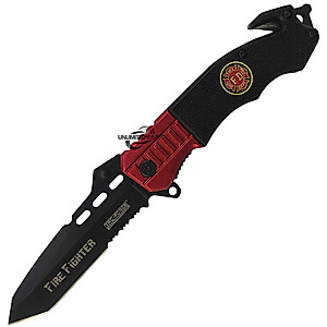 Spring Assisted Fire Department Pocket Knife for Men with Glass Breaker. with Ultra Sharp Blade Premium Tactical Folding Knife Survival Hunting Camping Knives