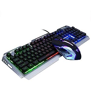 ANZERWIN Keyboard and Mouse Combo Wired Backlit Keyboard,Colorful Mouse Keyboard Set,Lighted Gaming Keyboad,USB Gamer Keyboard Combo,Rainbow LED Keyboard Metal Panel,for Prime Xbox One PS4 PS5 Games
